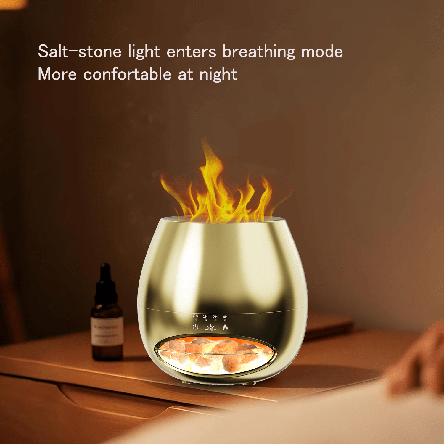 Gold Color Salt Stone Flame Aroma Diffuser Ultrasonic Air Cool Mist ...